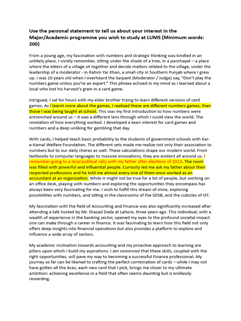 Use The Personal Statement To Tell Us About Your Interest in The Major ...