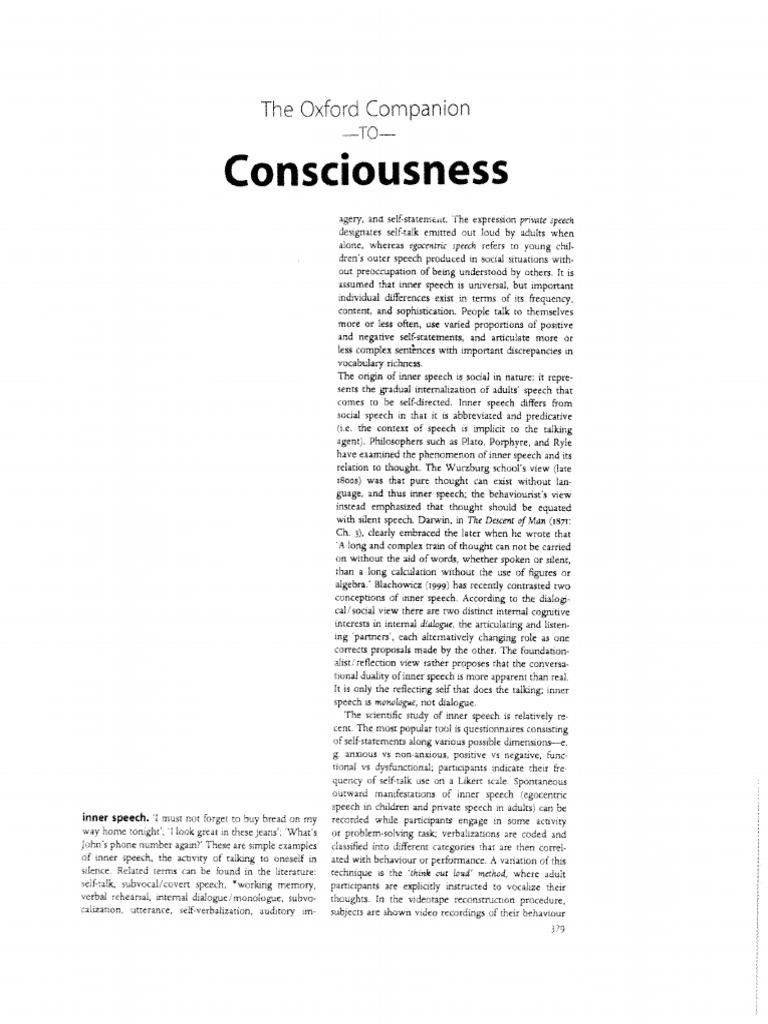 The Oxford Companion To Consciousness | PDF