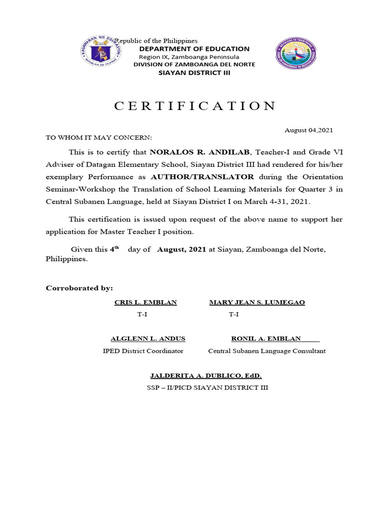 Corroboration As Author in Central Subanen Quarter 3 | PDF