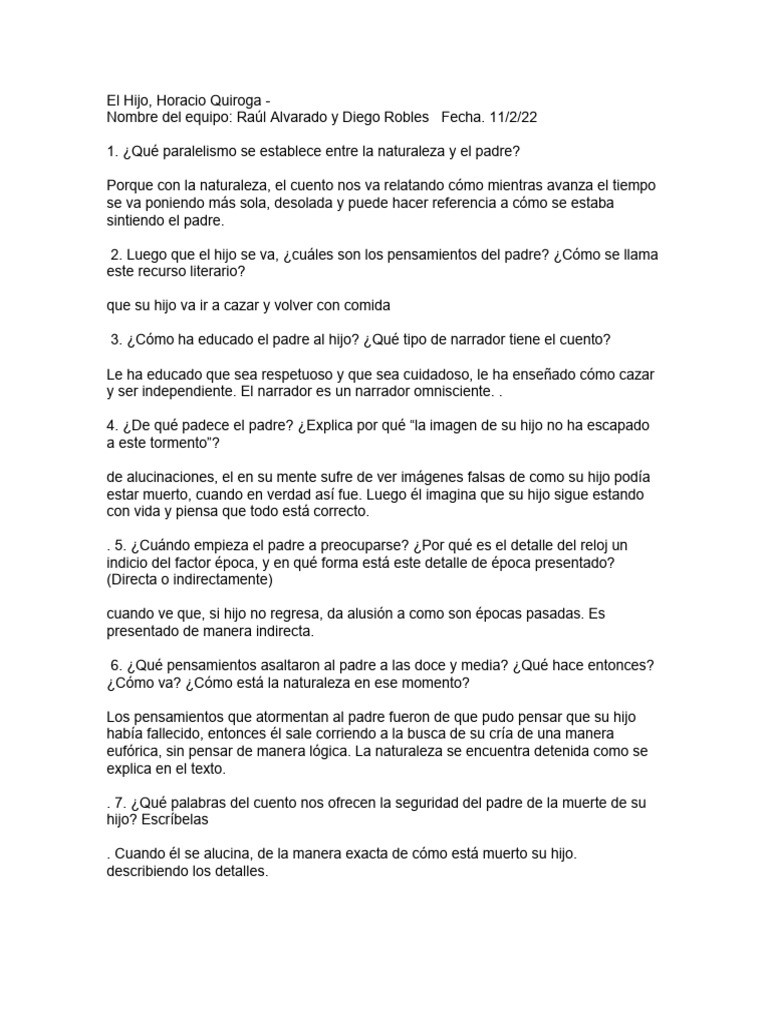 Análisis de "El Hijo" de Quiroga | PDF