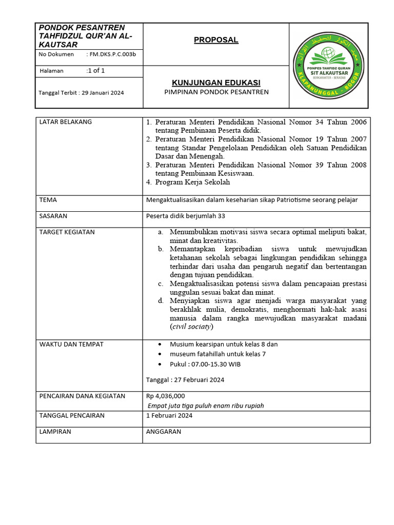 Proposal Kunjungan Edukasi Ponpes | PDF