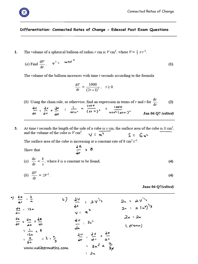 Differentiation Connected Rate of Change | PDF | Euclidean Geometry ...