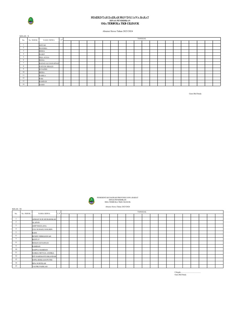 Absen Mapel Sma | PDF