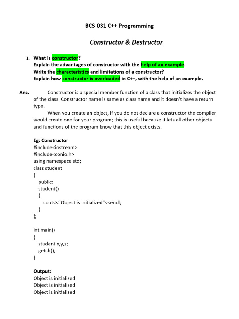BCS-031 - C++ Programming | PDF | Programming | Constructor (Object ... BCS-031 - C++ Programming | PDF | Programming | Constructor (Object ...