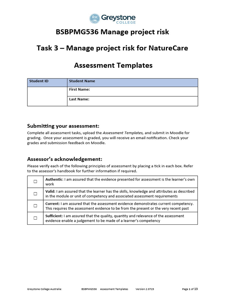 BSBPMG536 Task 3 Assessment Templates V2.0723 | PDF | Risk | Risk ... BSBPMG536 Task 3 Assessment Templates V2.0723 | PDF | Risk | Risk ...