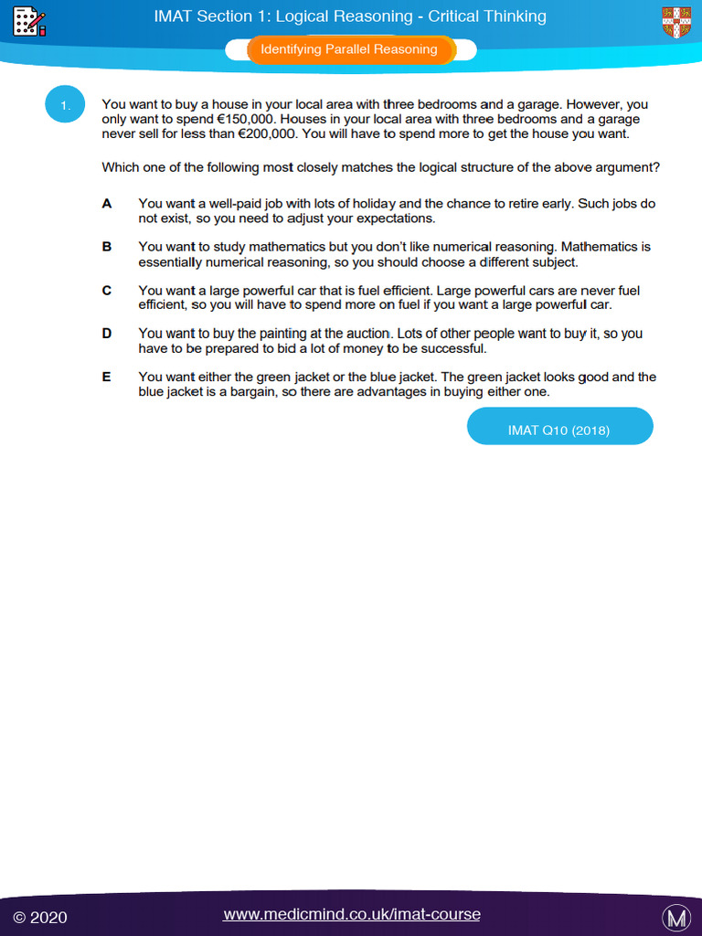 1.10 Matching Arguments - Parallels (IMAT Questions) | PDF