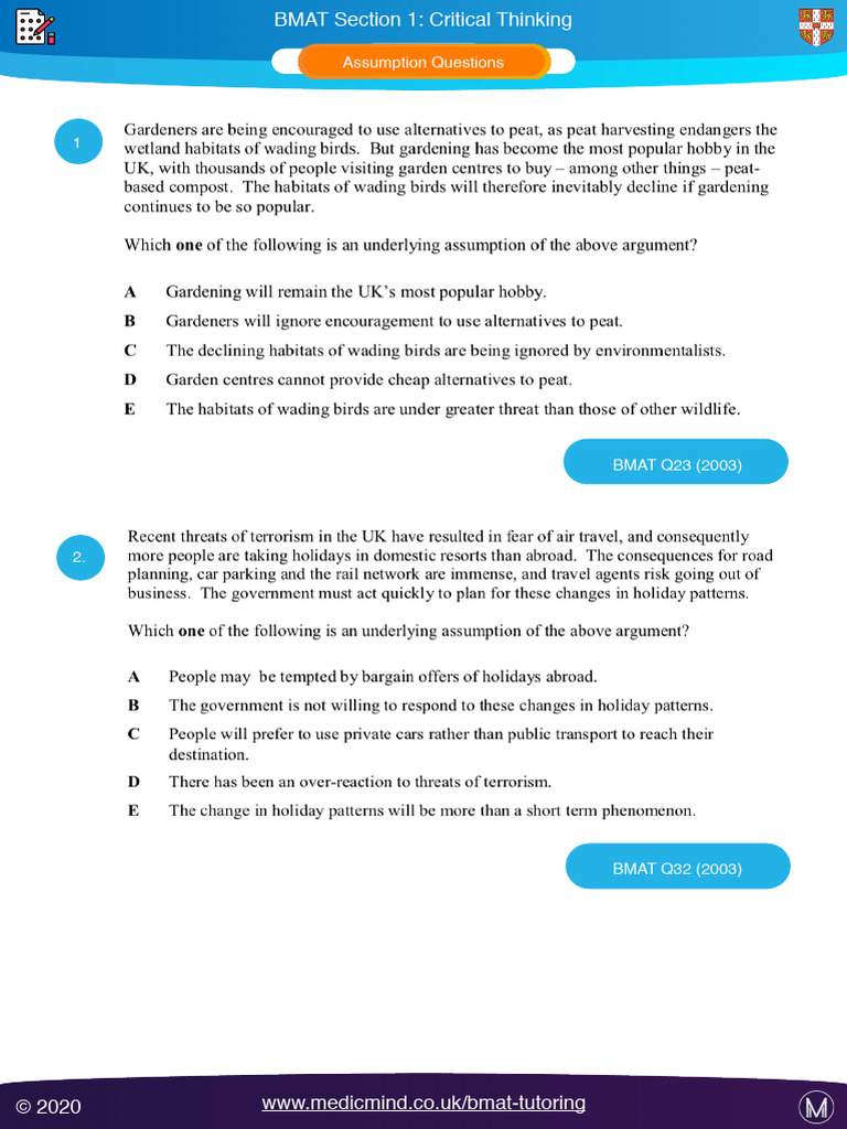 Assumption Questions Questions ONLY | PDF