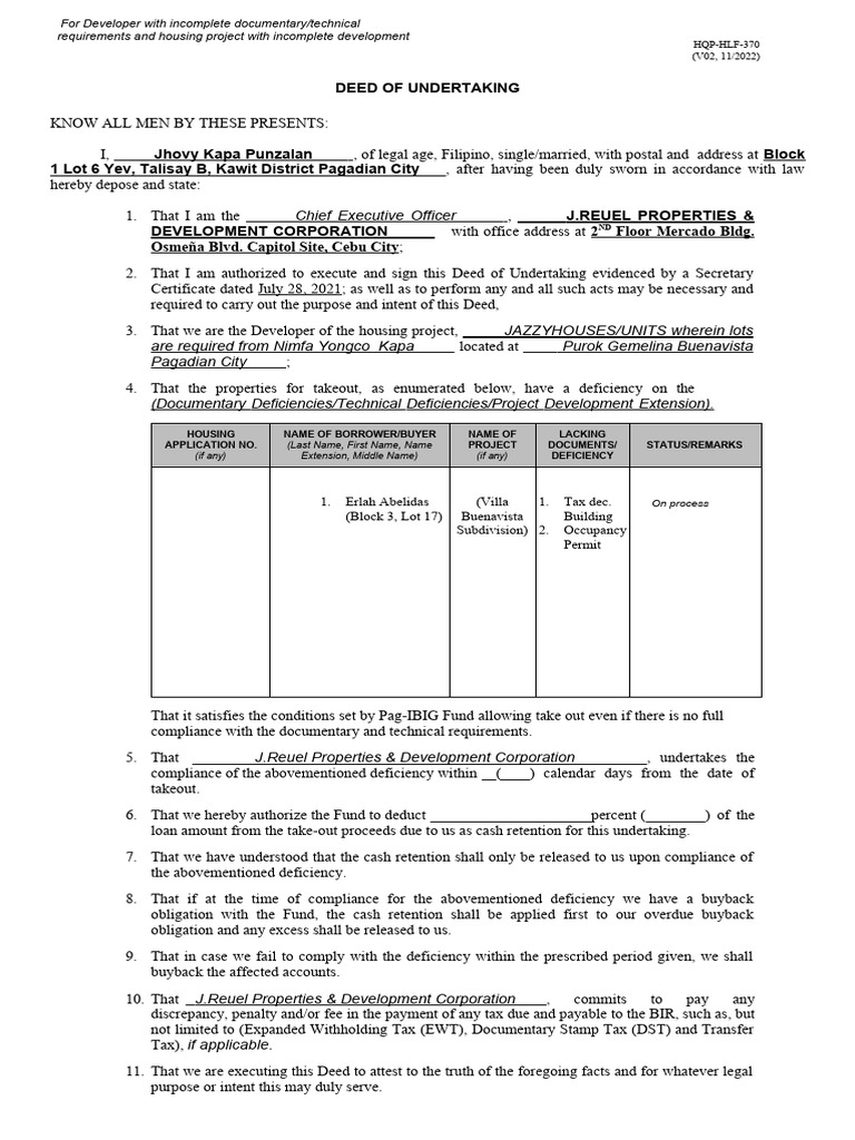 Deed of Undertaking - Abelidas | PDF | Economies | Government