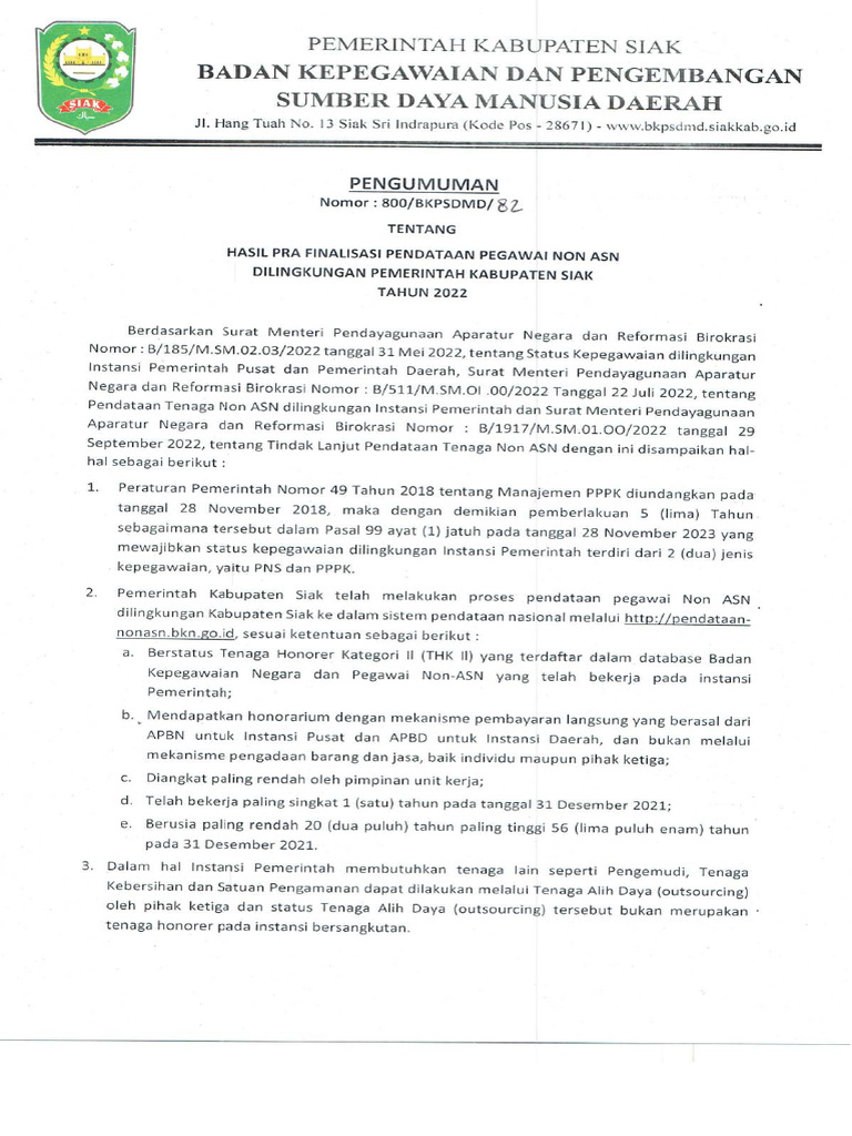 633f8f66c08e2PengumumanprafinalisasipendataanTenaganon Asn | PDF