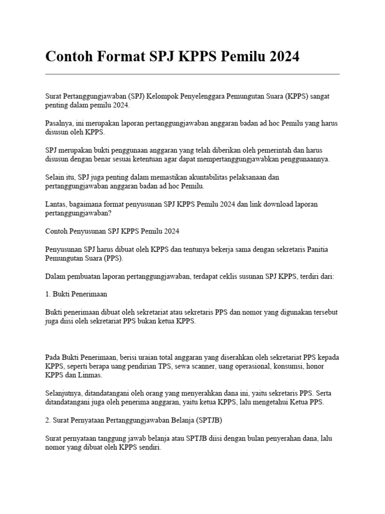 Contoh Format SPJ KPPS Pemilu 2024 | PDF