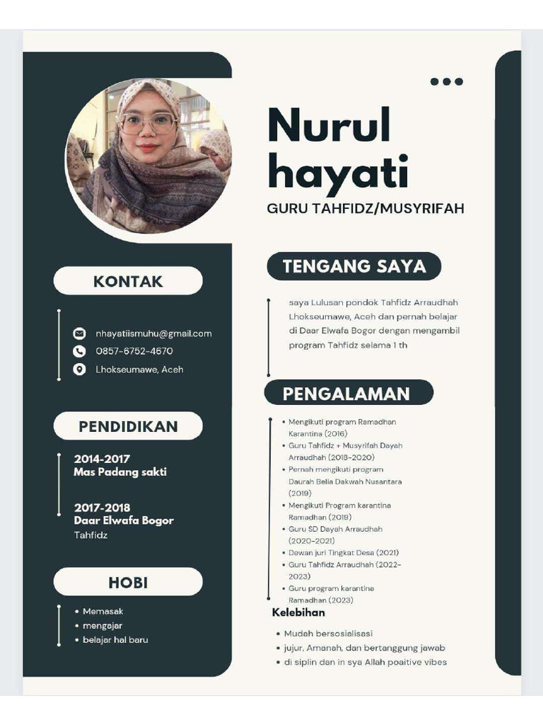 CV NURUL HAYATI - Musyrifah Atau Guru Tahfidz | PDF