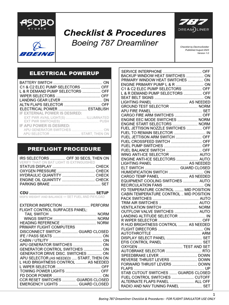 B787 Checklist v1.0 | PDF | Takeoff | Aerospace Engineering