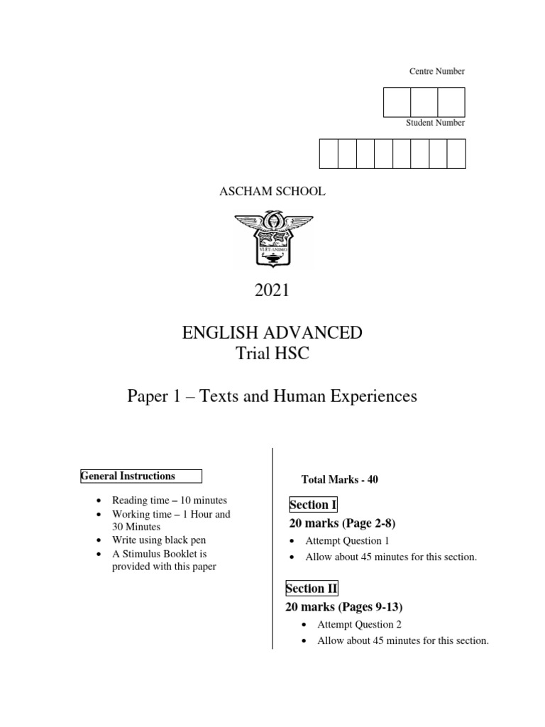 Ascham 2021 Trial Paper 1 Question Booklet | PDF