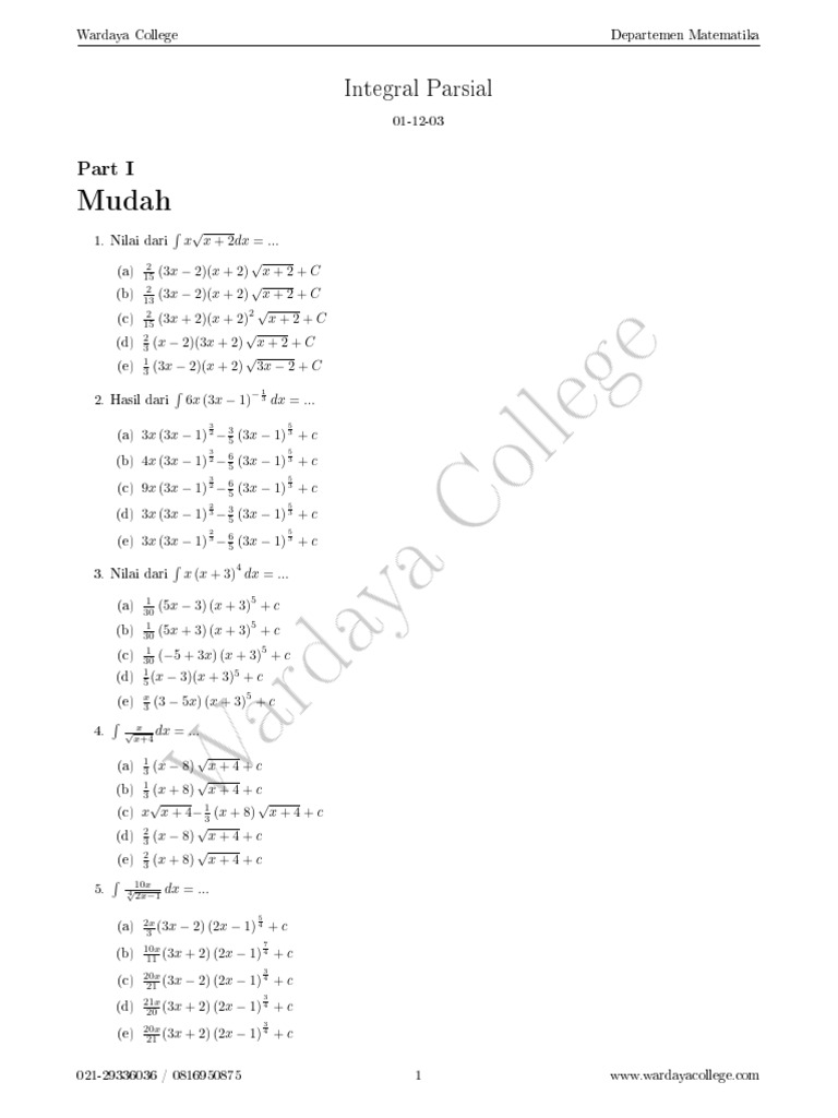 01 12 03 Integral Parsial - Soal | PDF