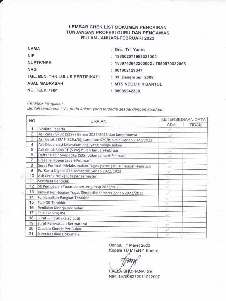 1, Lembar Ceklis | PDF