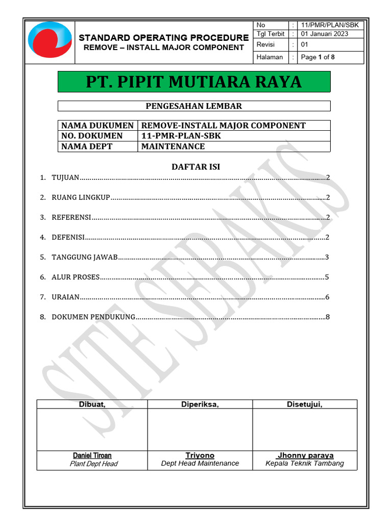 PMR-PLAN-SBK-011 - Remove & Install Major Component | PDF