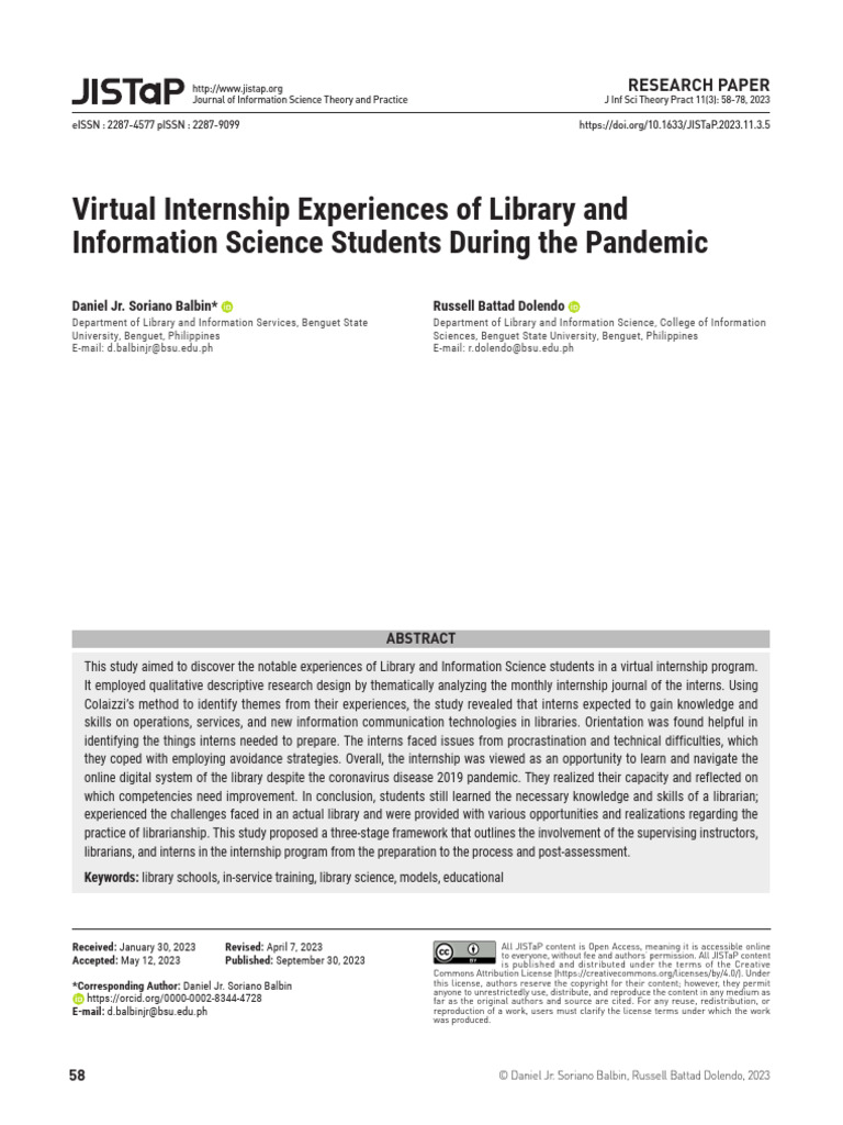 Virtual Internship Experiences of Library and Information Science Students During The Pandemic ...