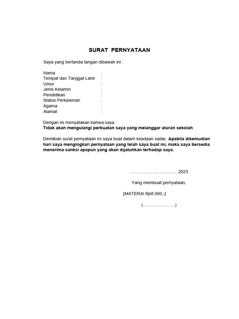 Contoh Surat Pernyataan | PDF