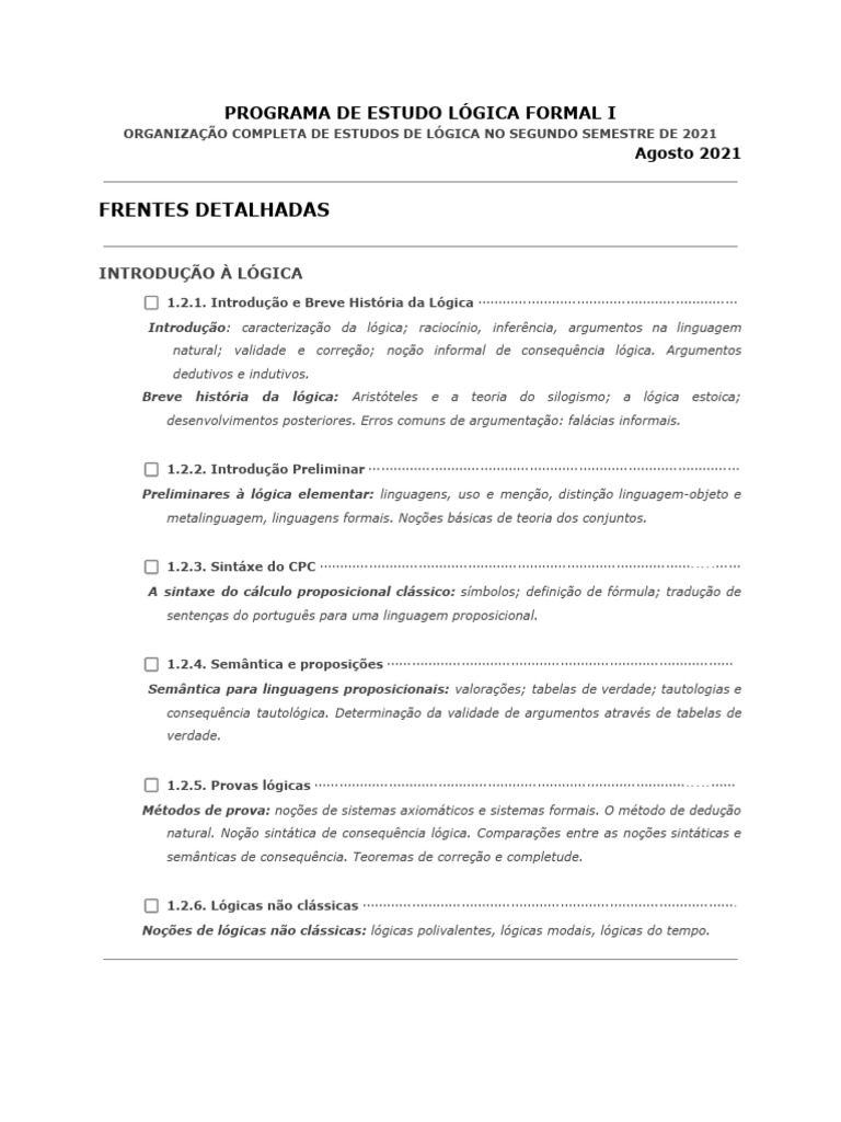 Programa Lógica Formal I - Documentos Google | PDF | Lógica | Ciência ...