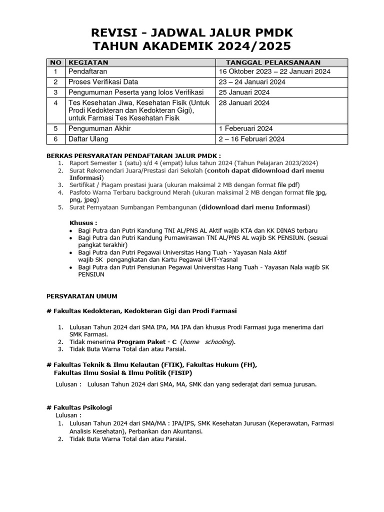 Jadwal Jalur PMDK 2024 Revisi | PDF