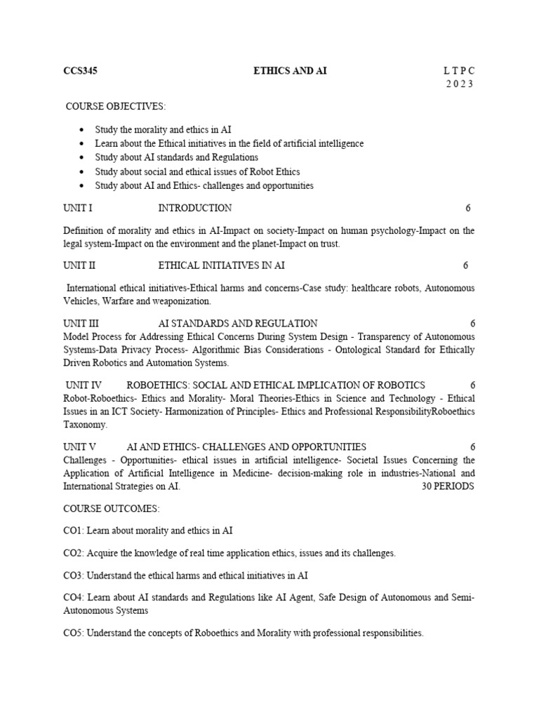 Ethics and Ai Syllabus | PDF | Artificial Intelligence | Intelligence (AI) & Semantics