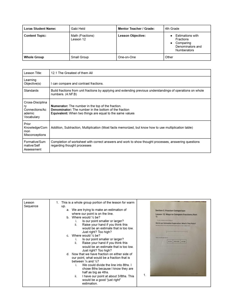 Comparing Fractions Lesson Plan | PDF | Behavior Modification ...