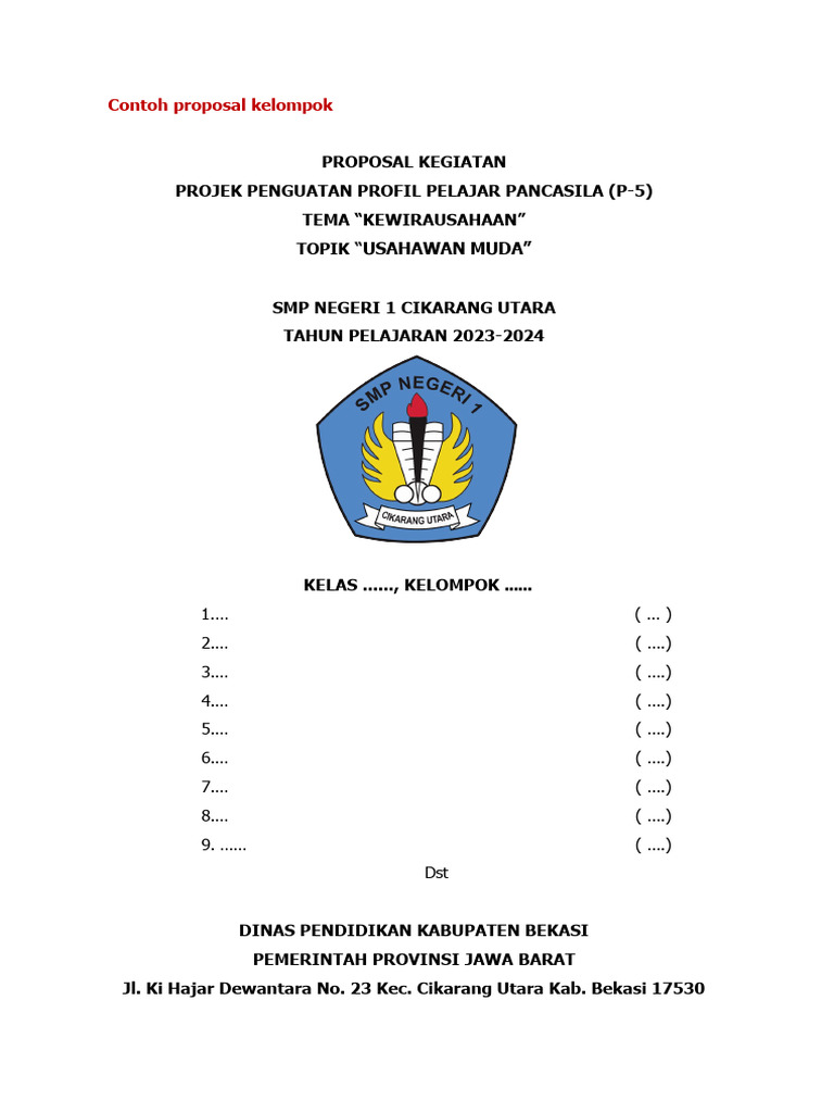 Format Proposal p5 Kewirusahaan Kelas 7 | PDF