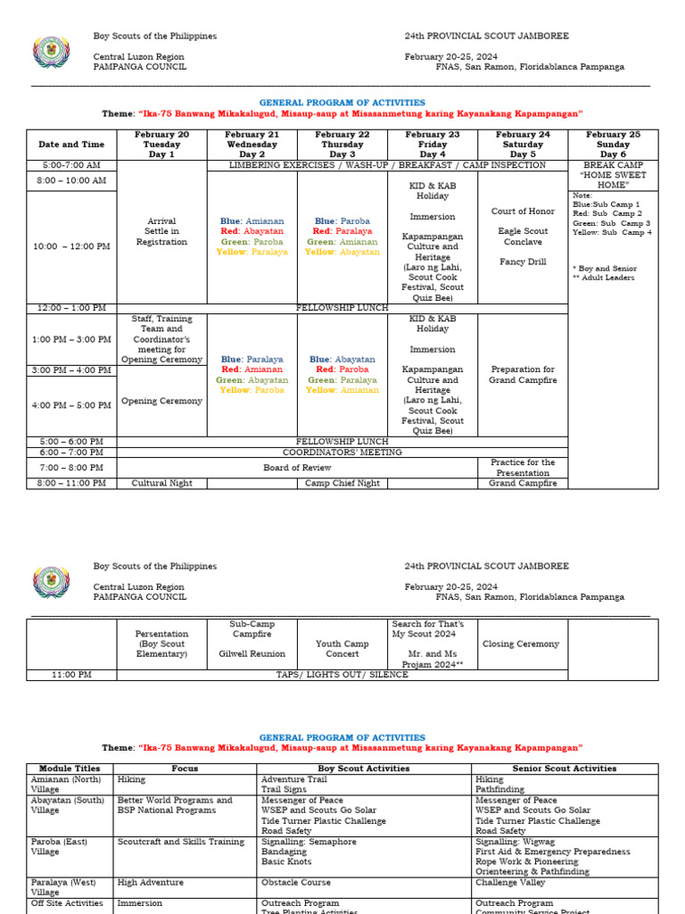 General Program of Activities 24th Provincial Jamboree 24 | Download ...