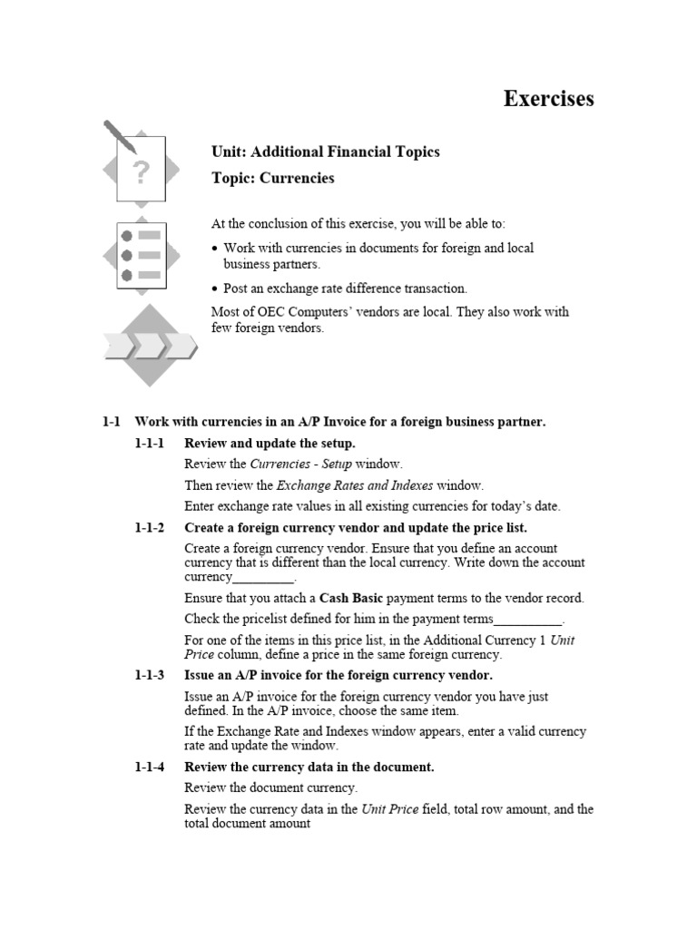 SAP Business One Exercises On Currencies | PDF | Exchange Rate | Currency