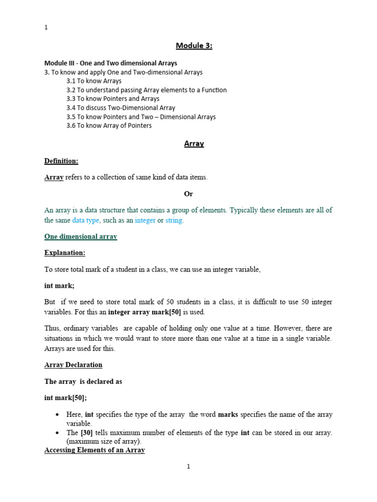 Module3 Notes Pdf Integer Computer Science Pointer Computer Programming
