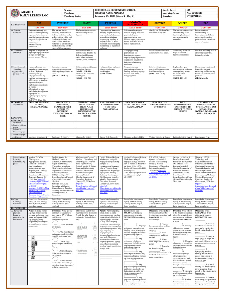 Grade 6 DLP Q3 W2D3 | PDF