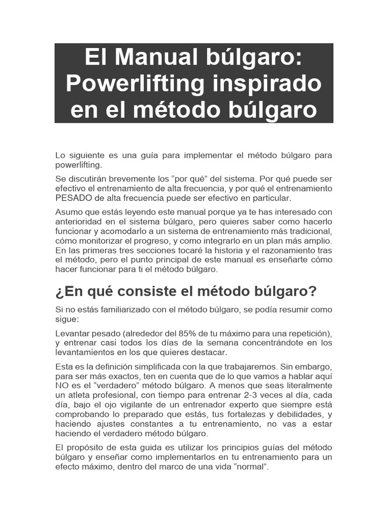 El Manual Búlgaro: Powerlifting Inspirado en El Método Búlgaro | PDF ...