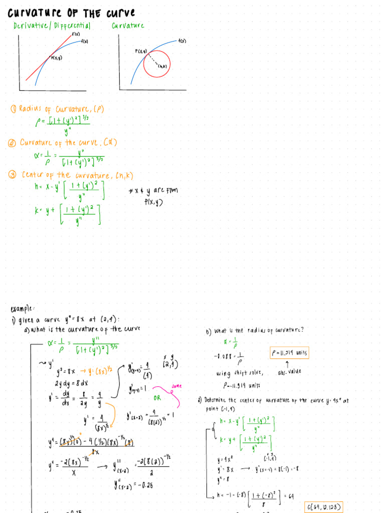 Calculus 1 Outline - Curvature, Velocity and Acceleration | PDF ...