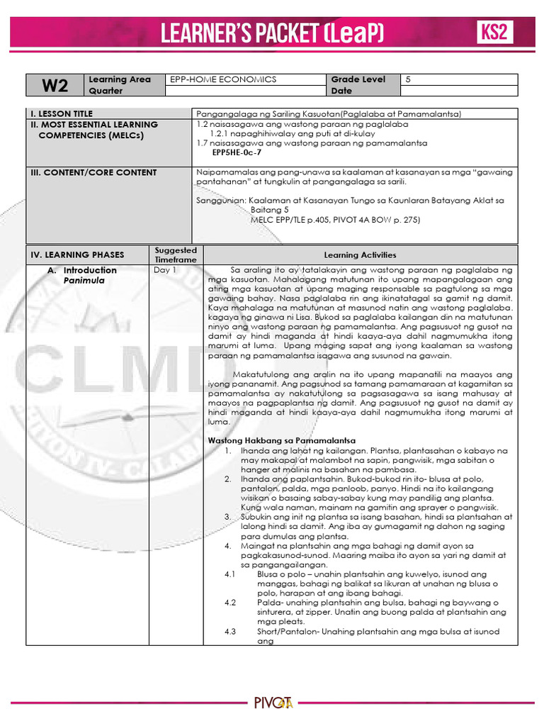 Epp Home-Economics5 Week2 | PDF