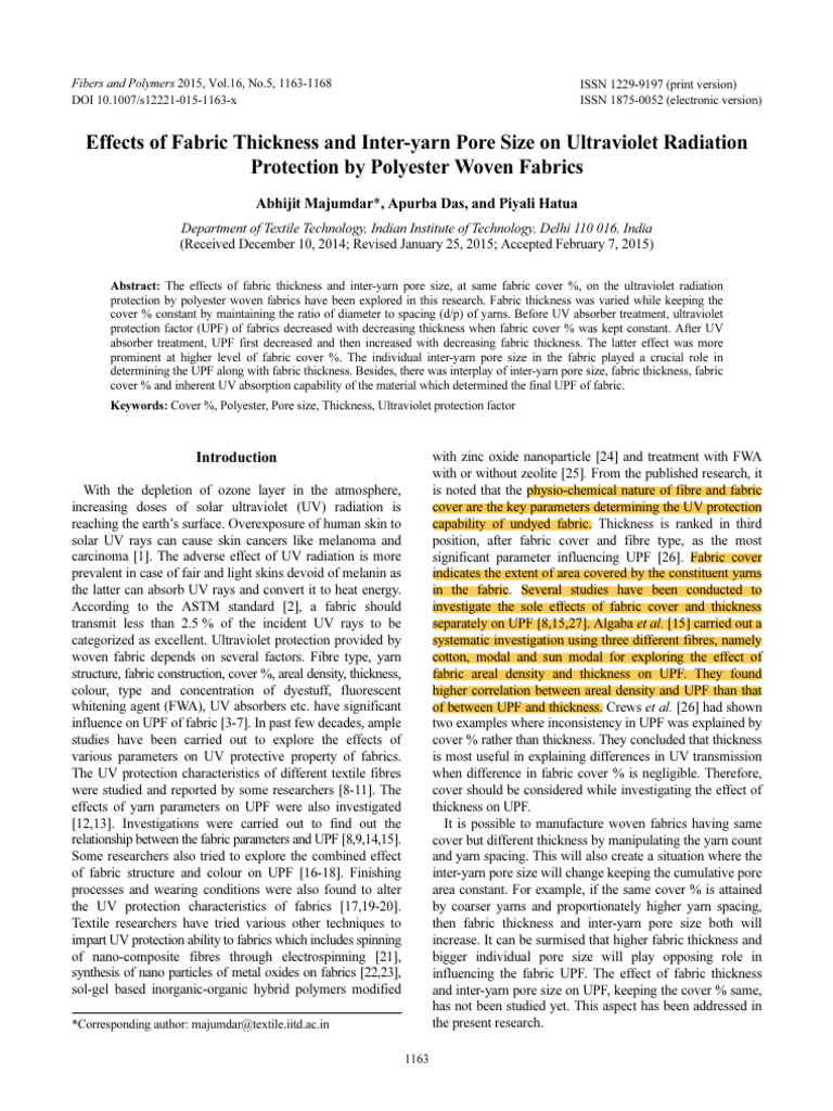 UV Protection in Polyester Fabrics | PDF | Textiles | Ultraviolet