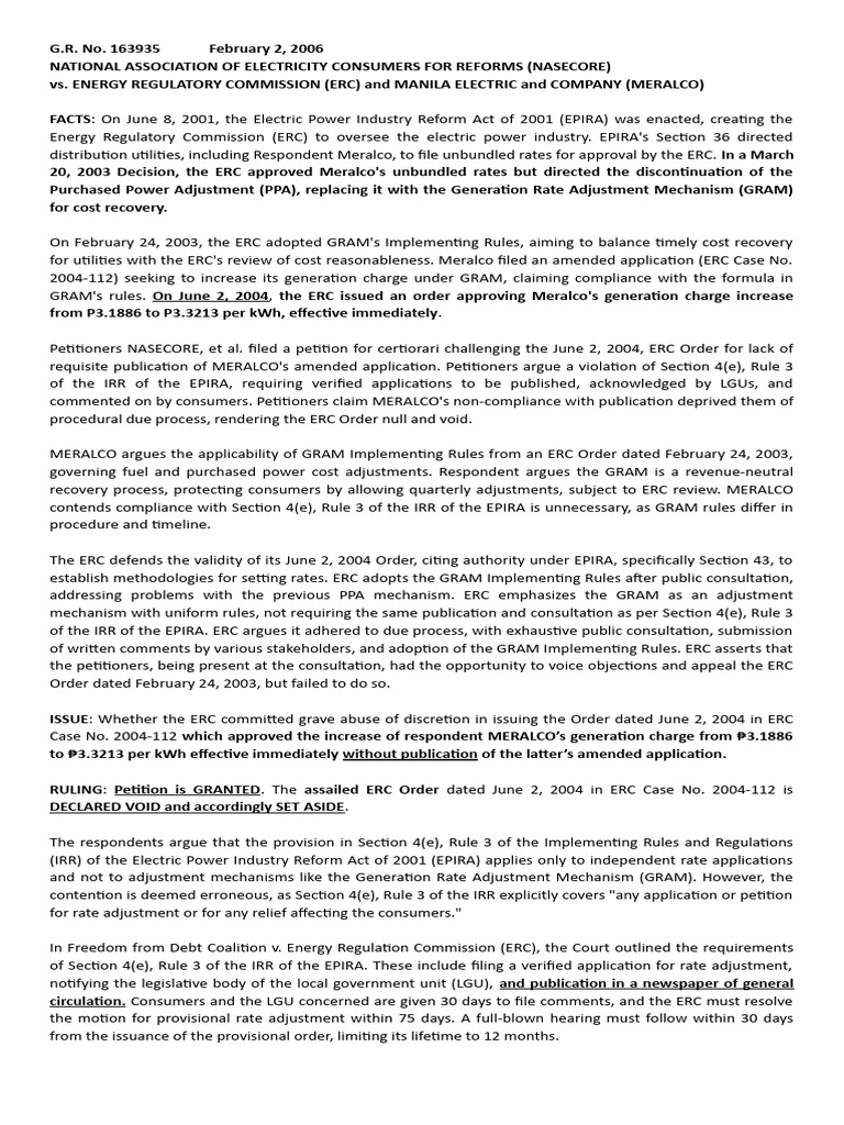 NASECORE v. MERALCO | PDF | Regulatory Compliance | Government