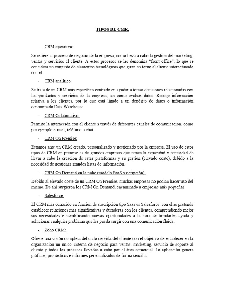 TIPOS DE CMR | PDF | Gestión de la relación con el cliente | Informática