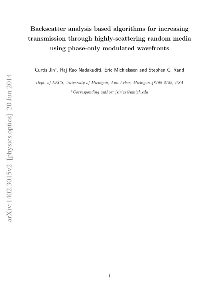 Backscatter Analysis Based Algorithms For Increasing Trasmission Through Highly-Scattering ...