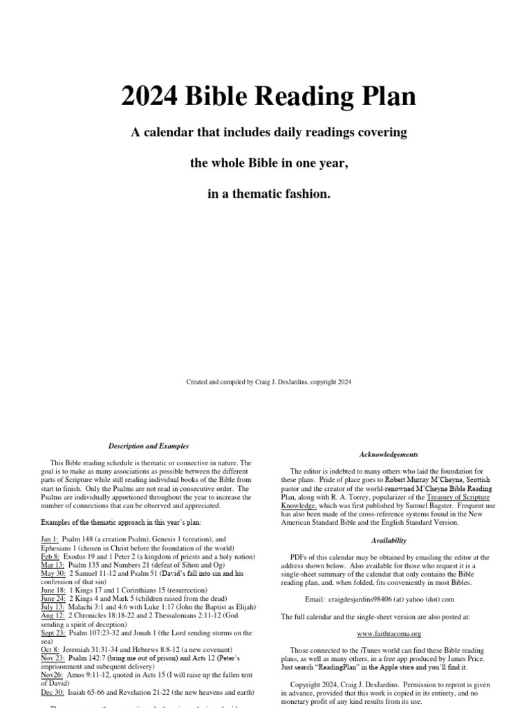 2024 Tematic BibleReading Calendar | PDF | Bible | Ancient Literature