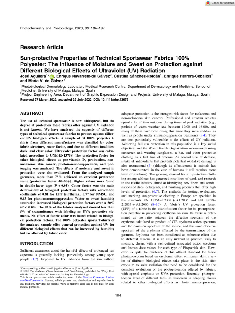 UV Protection in Polyester Sportswear | PDF | Ultraviolet | Skin Cancer