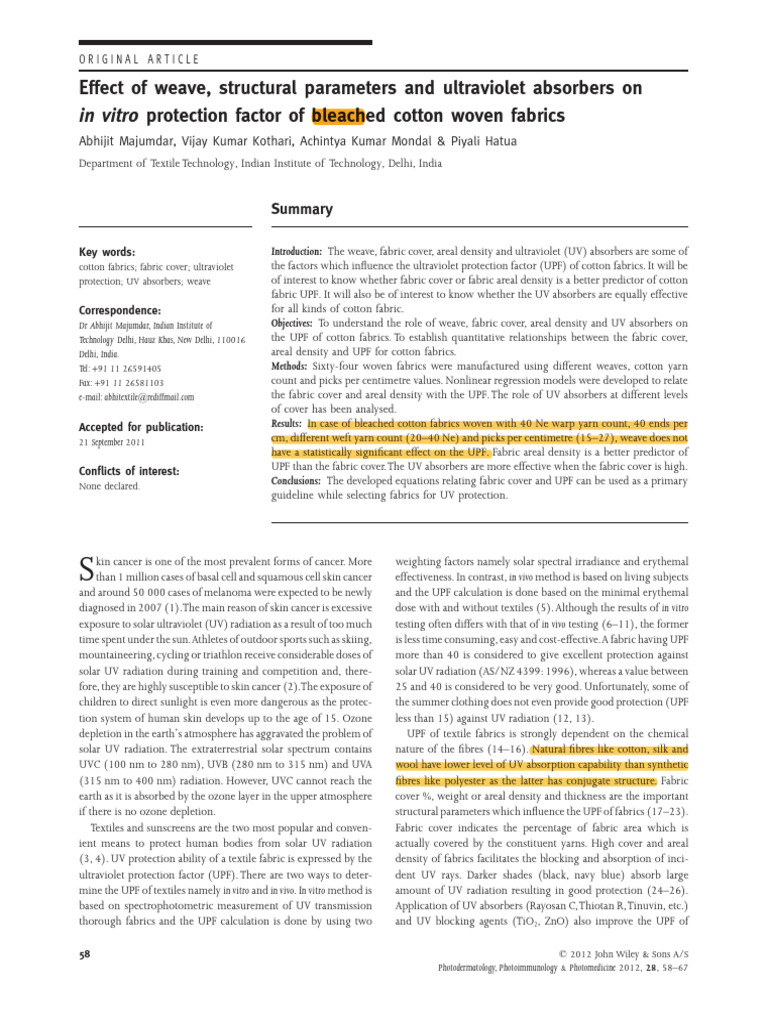 Effect of Weave, Structural Parameters and Ultraviolet Absorbers On in ...