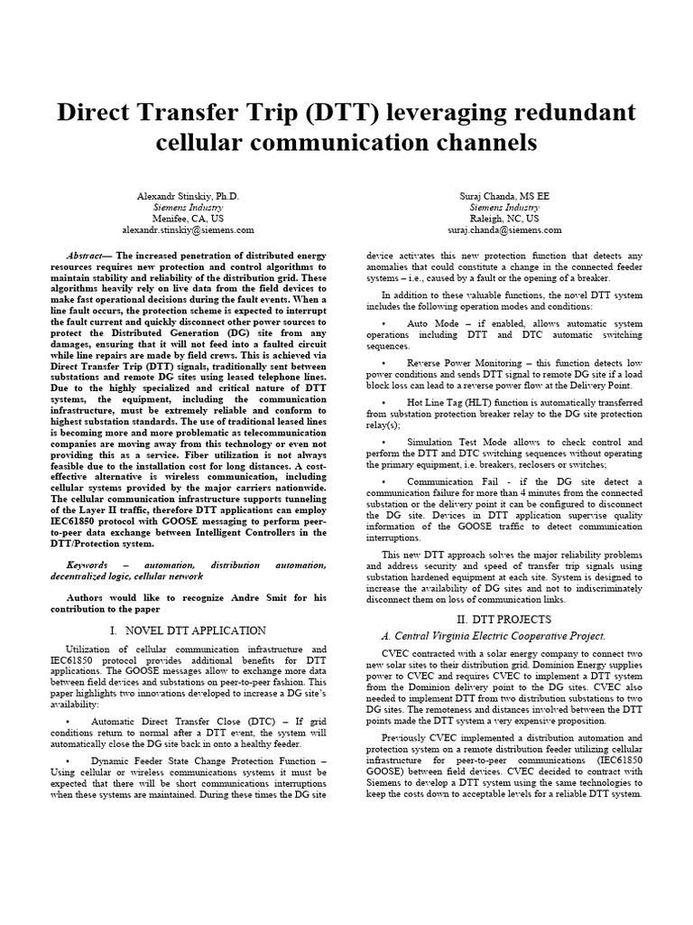 Paper Direct Transfer Trip DTT Leveraging Redundant Channels | PDF ...