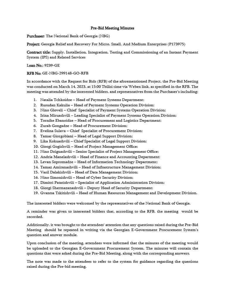 Pre-Bid Meeting Minutes | PDF | Procurement | Databases Pre-Bid Meeting Minutes | PDF | Procurement | Databases