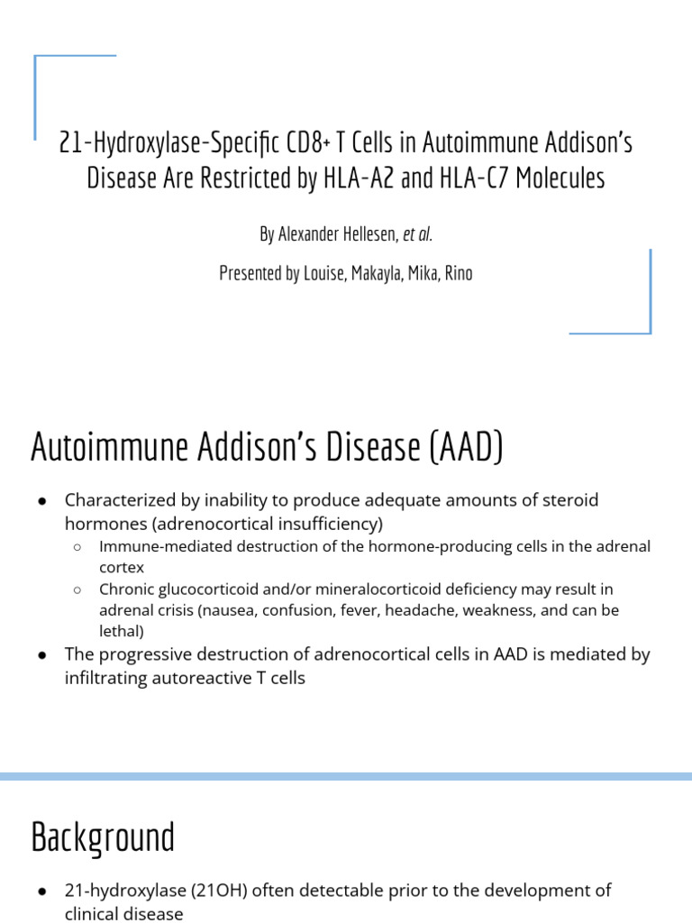 Addisons Disease JC Presentation | PDF | T Cell | Autoimmunity
