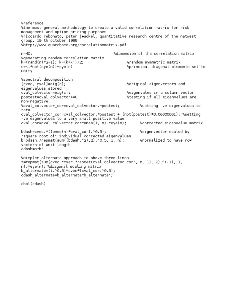Matlab Spectral Decomposition Of Correlation Matrix Pdf