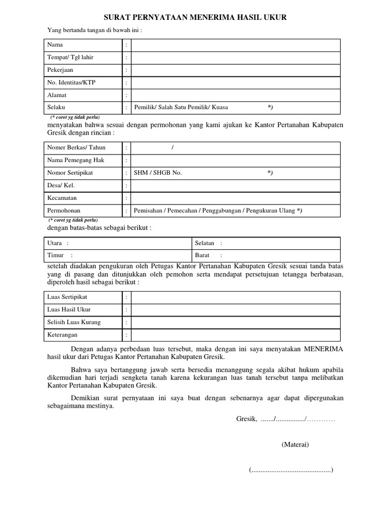 Surat Pernyataan Menerima Hasil Ukur | PDF