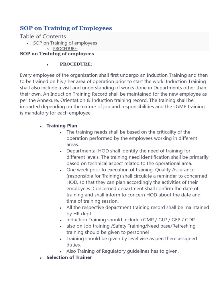 SOP On Training of Employees | PDF | Vocational Education | Business