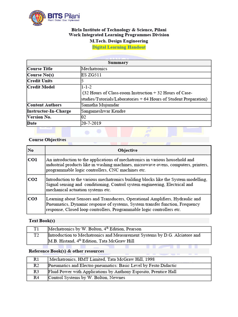 Es Zg511 Course Handout | PDF | Microcontroller | Sensor