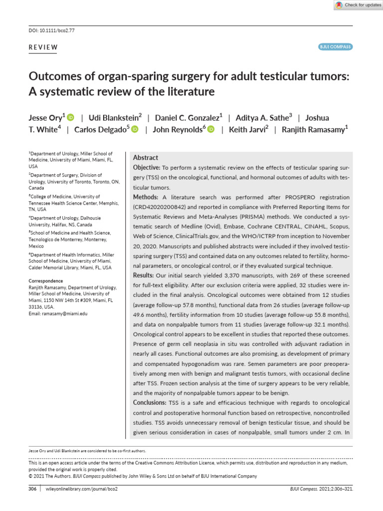 BJUI Compass - 2021 - Ory - Outcomes of Organ Sparing Surgery For Adult ...