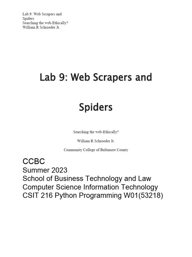 DCIM 216 Summer 2023 #Lab 9 Web Scrapers and Spiders | PDF | World Wide Web | Internet & Web